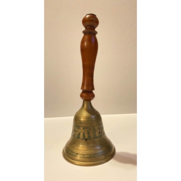 other | Other | Vintage Wooden Handle Brass Bell Made In India Etched ...
